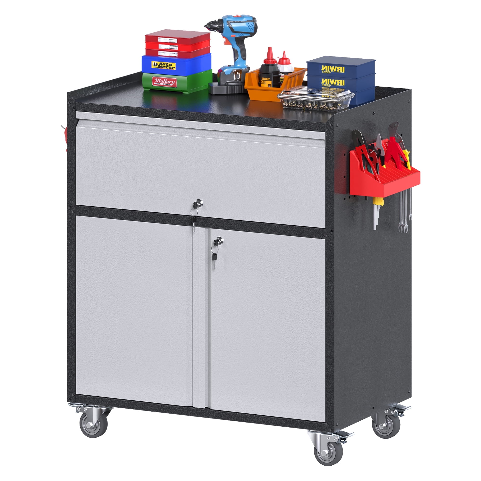 Aobabo Metal Storage Cabinet on Wheels with 1 Drawer, Rolling Steel ...