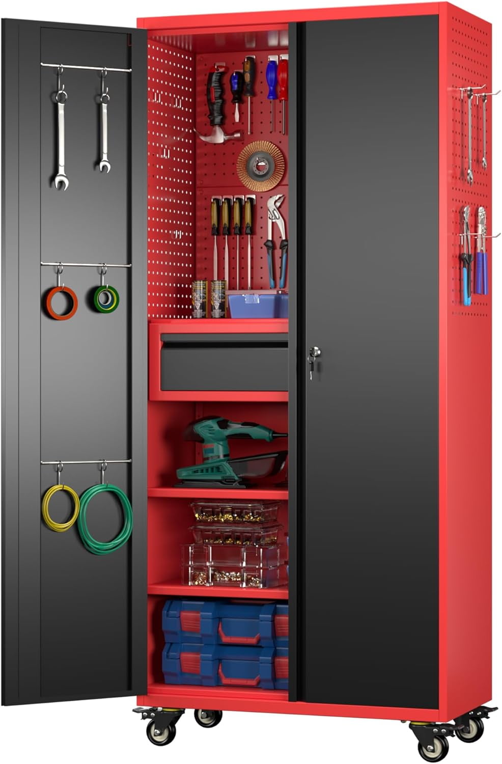 Aobabo Metal Storage Cabinet with Wheels and 1 Interior Drawer, Steel ...