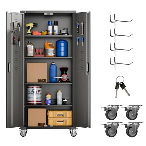 Aobabo Metal Storage Cabinet with Wheels, Steel Lockable Cabinet with ...