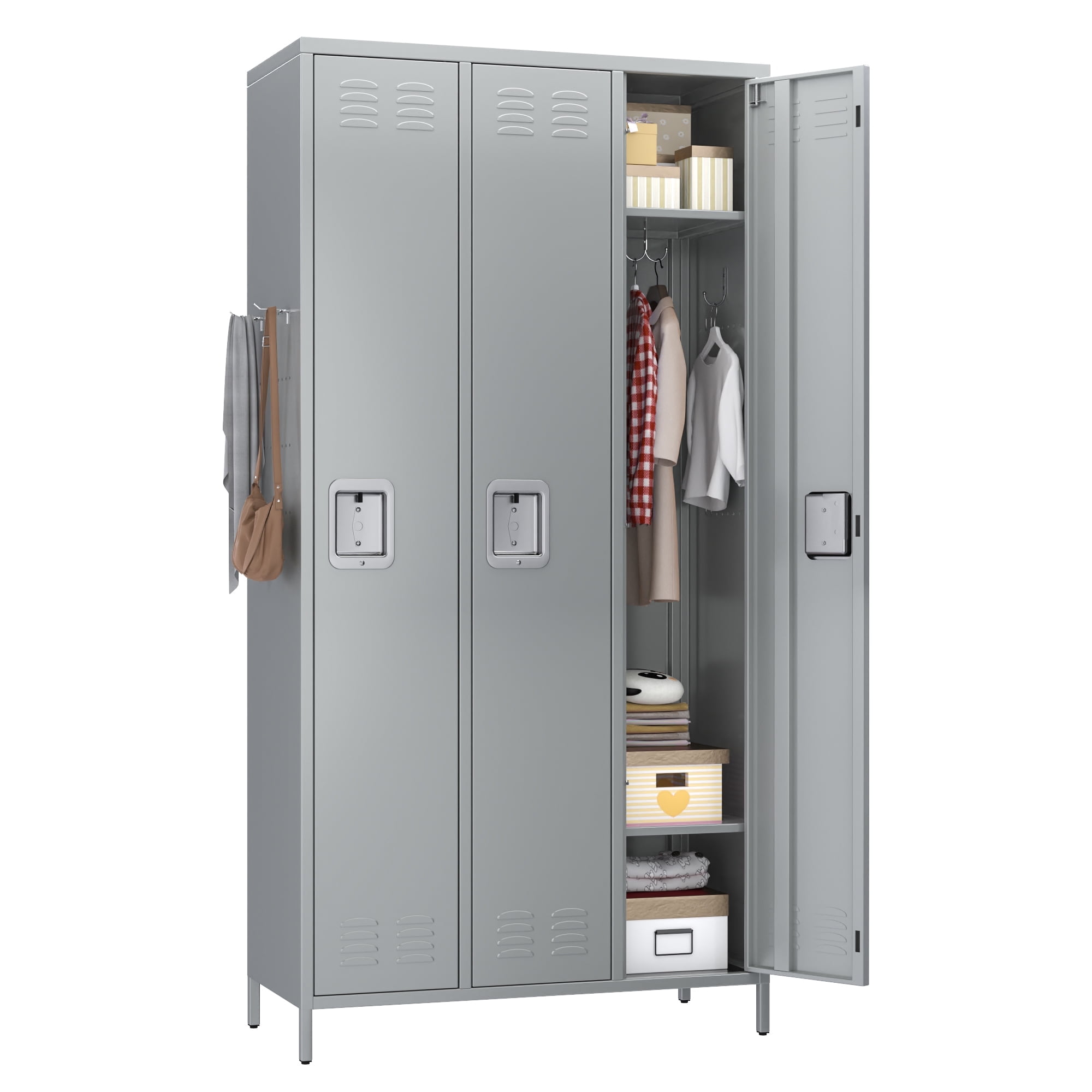 Aobabo Metal Storage Lockers 3 Door Lockable Locker with Pegboard, 72 ...
