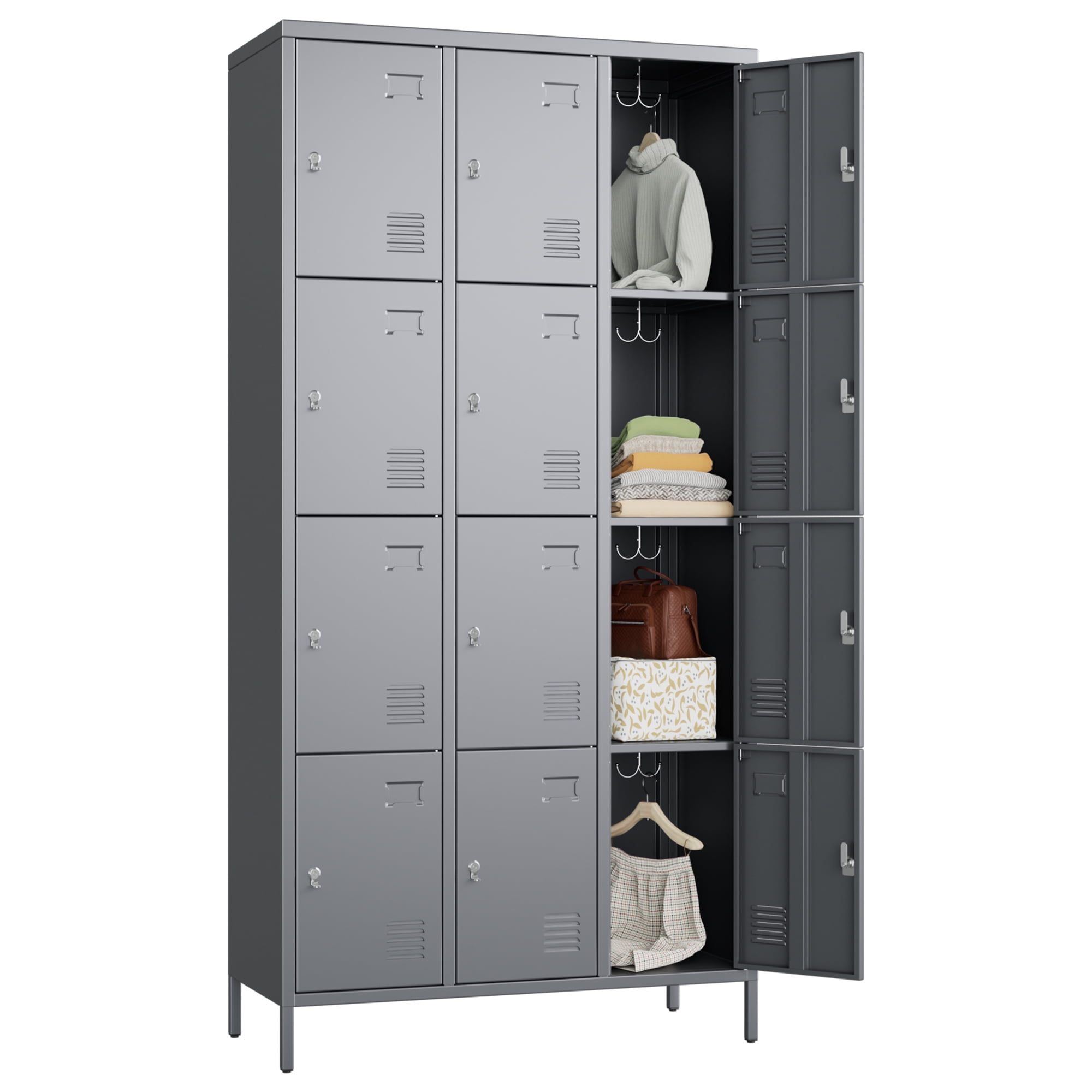 Aobabo Metal Storage Lockers for Employees, Steel Locker with 12 Door ...