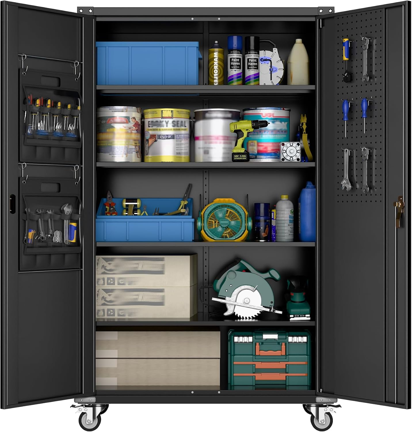 Aobabo Upgraded Wide & Deep Garage Storage Cabinet with Wheels, Metal ...