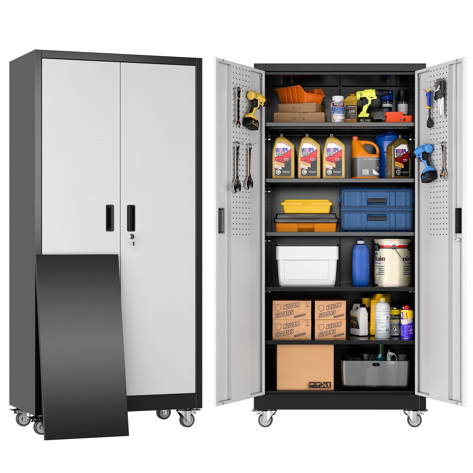 Aobabo 71" H×34" W×18" D Garage Metal Storage Cabinet with Wheels ...
