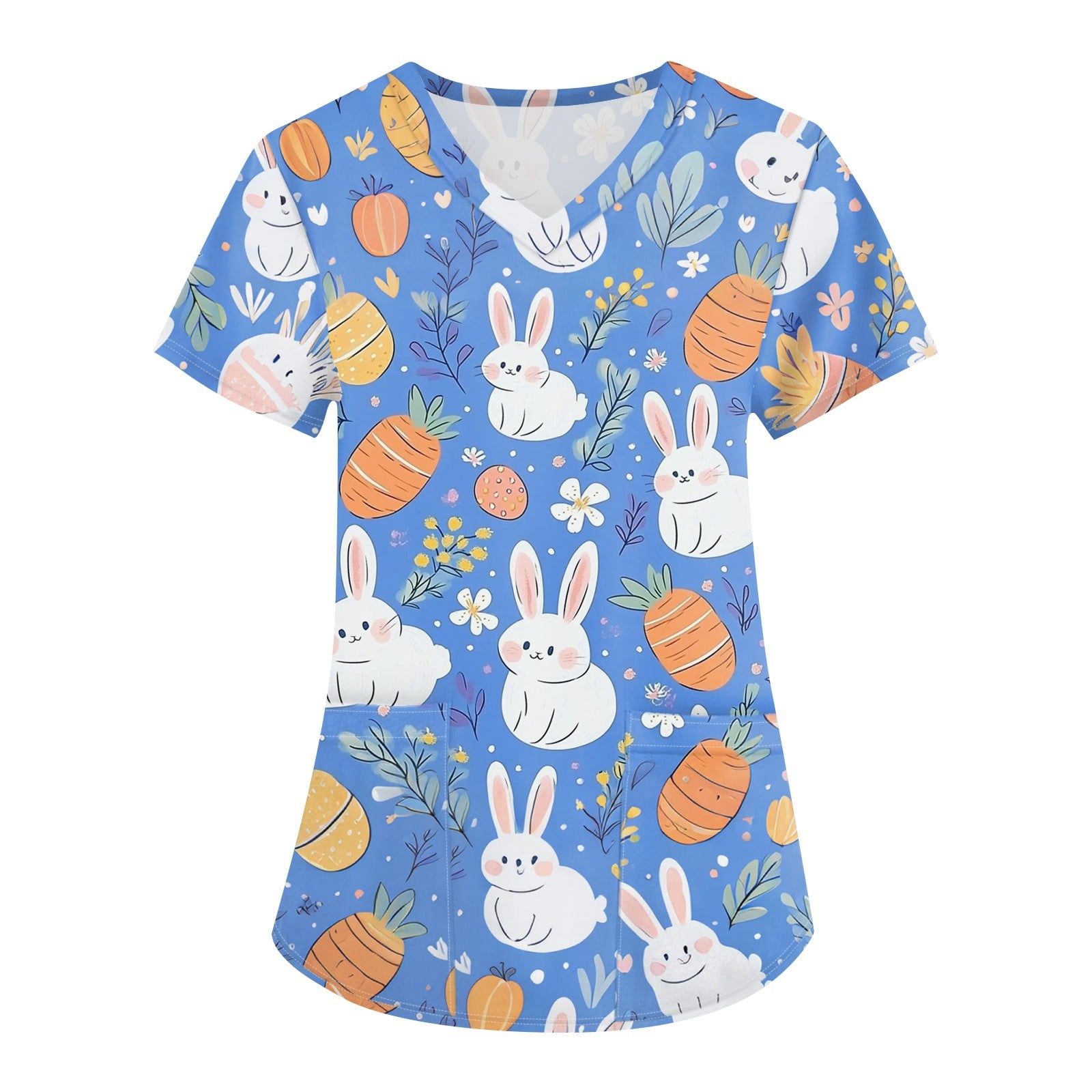 Aobliss Easter Scrub Tops for Women Cute Rabbit Egg Print Nursing ...