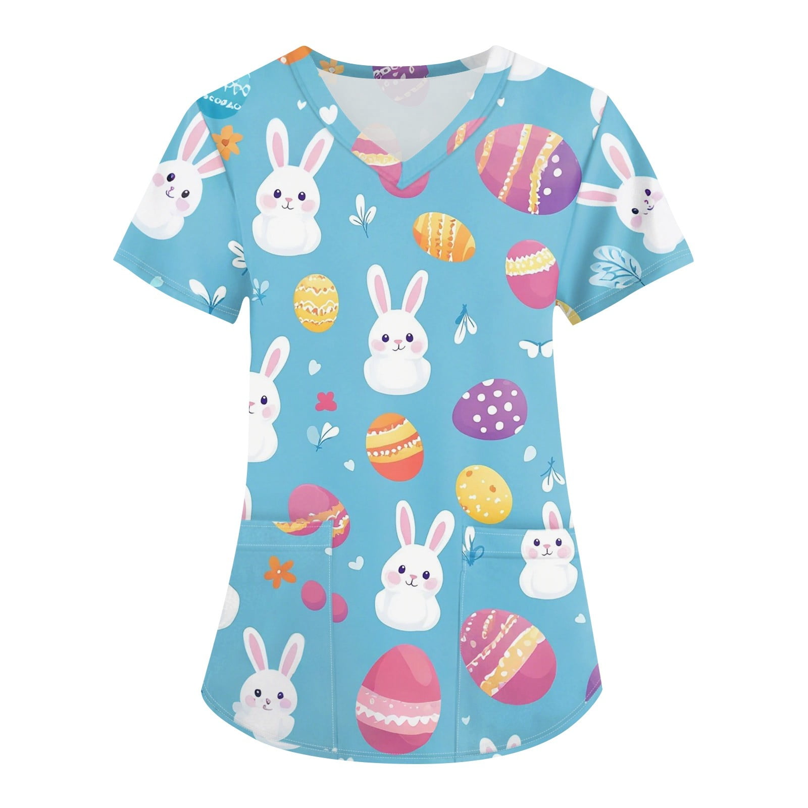 Aobliss Easter Scrub Tops for Women Plus Size Bunny Egg Hunt Graphic ...