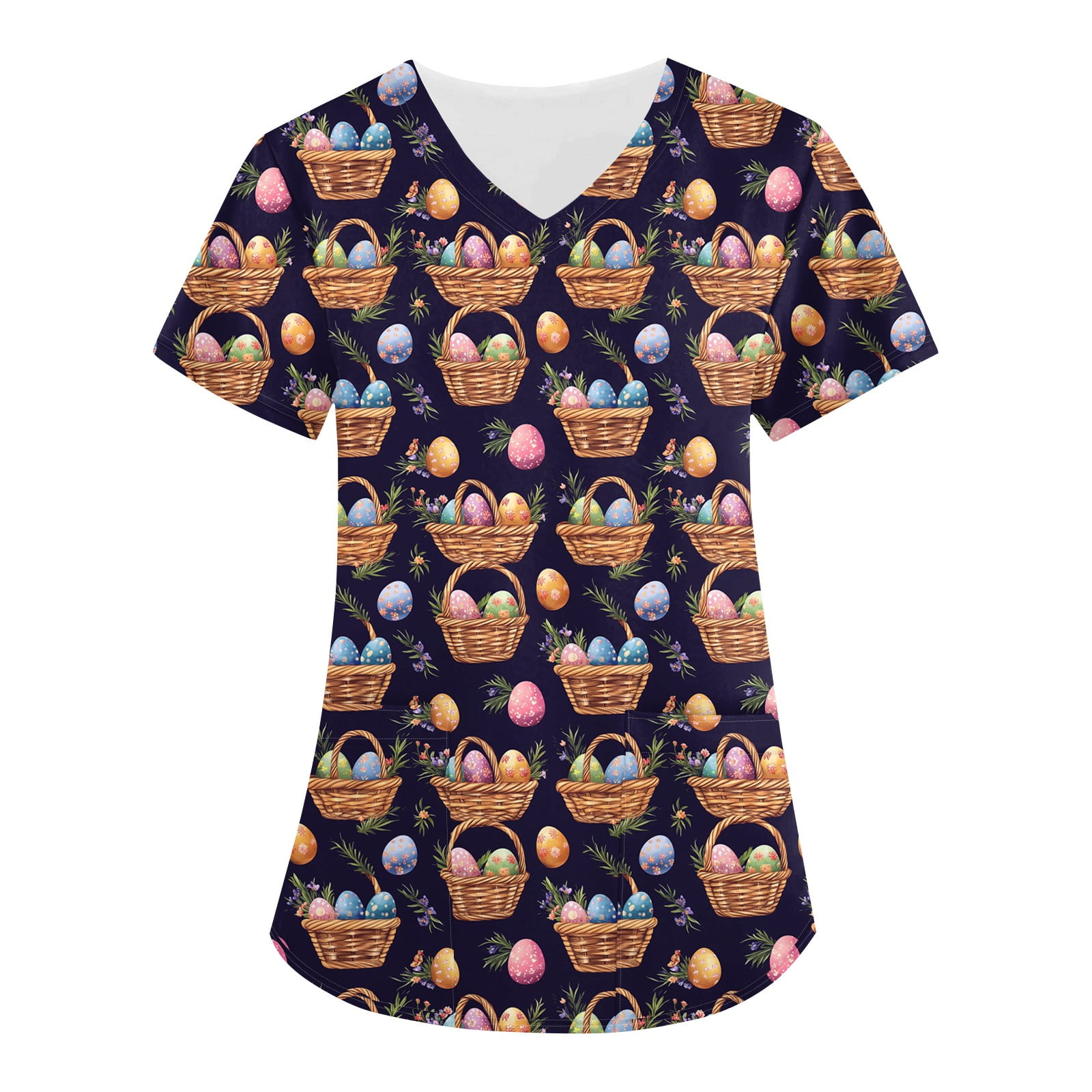 Aobliss Easter Scrub for Women Plus Size Bunny Egg Hunt Print Nurse ...