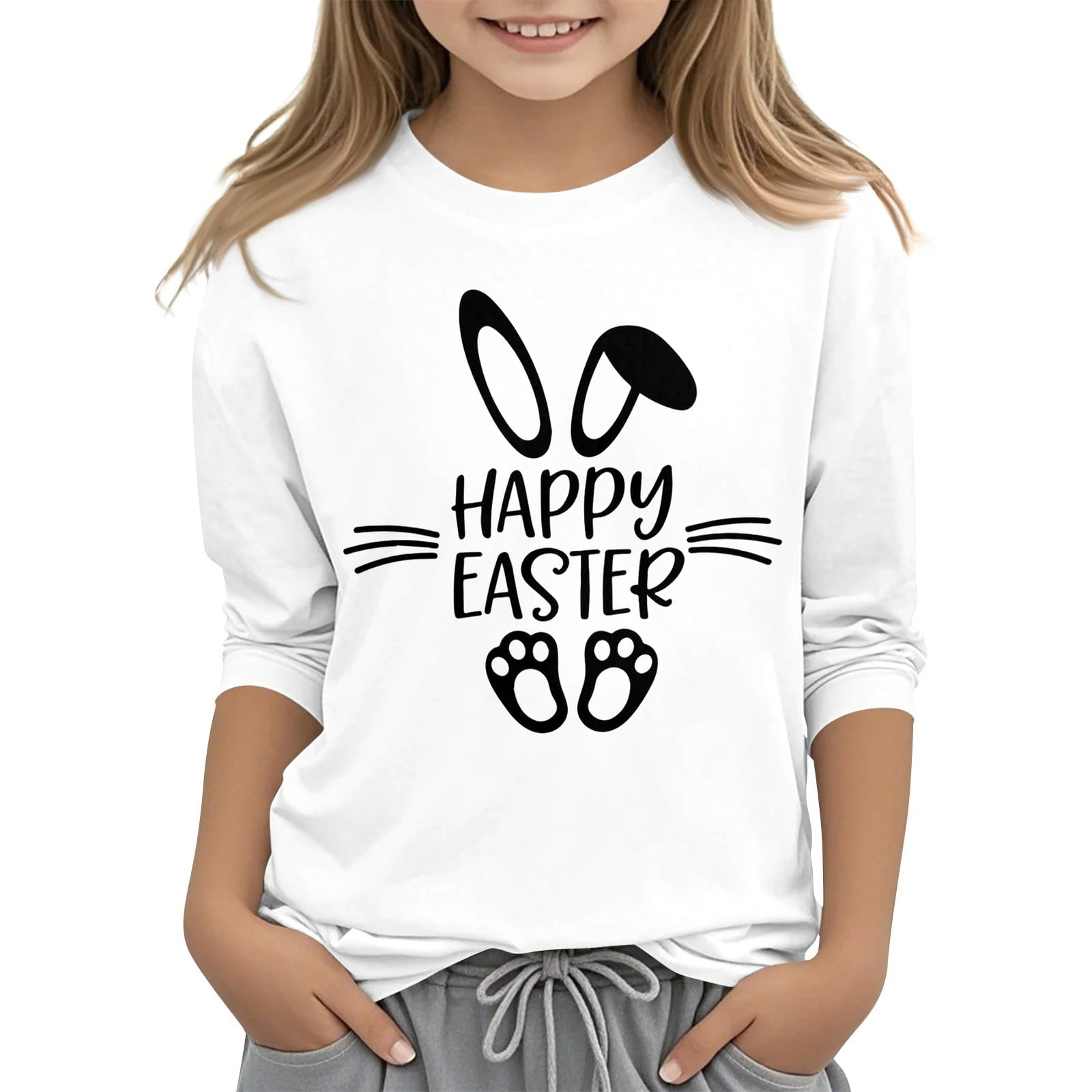 Aobliss Easter Shirts Girls Funny Rabbit Graphic Tees Casual Three ...