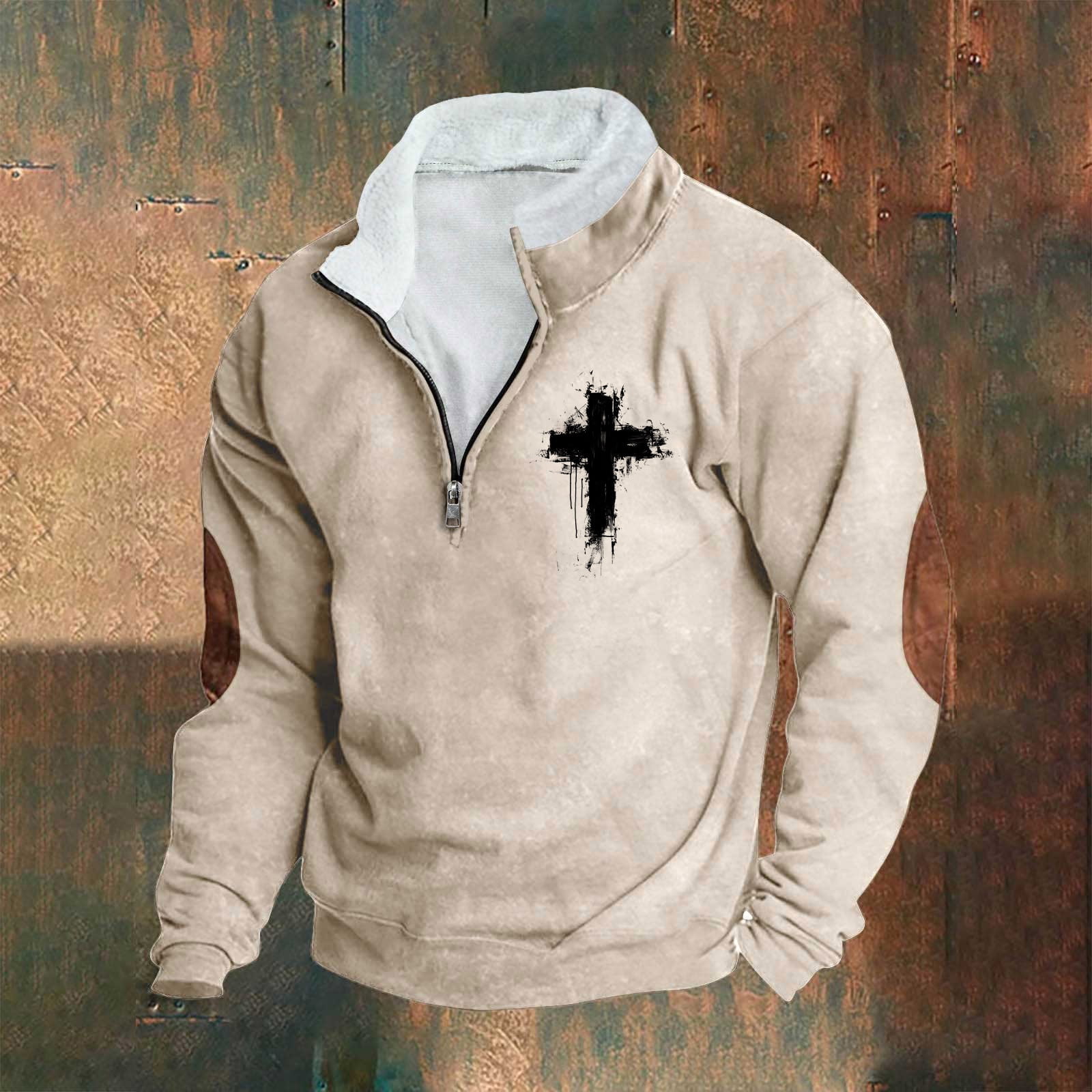 Aobny 1/4 Zip Light Weight Hoodies Men Mock Neck Christian Beige ...