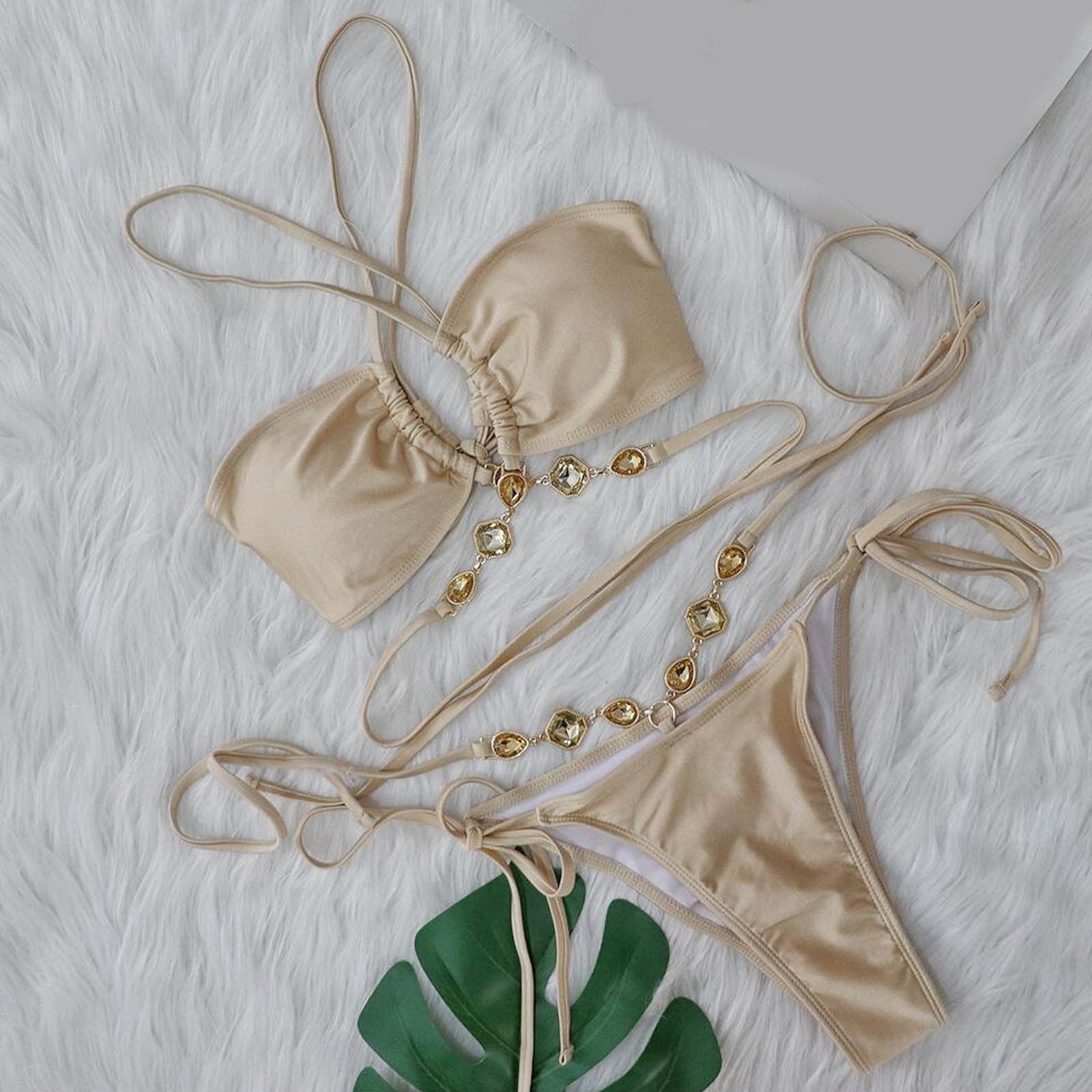 Aobny 2 Piece Cute Swimsuit Sets for Women's Yellow String Underwears ...