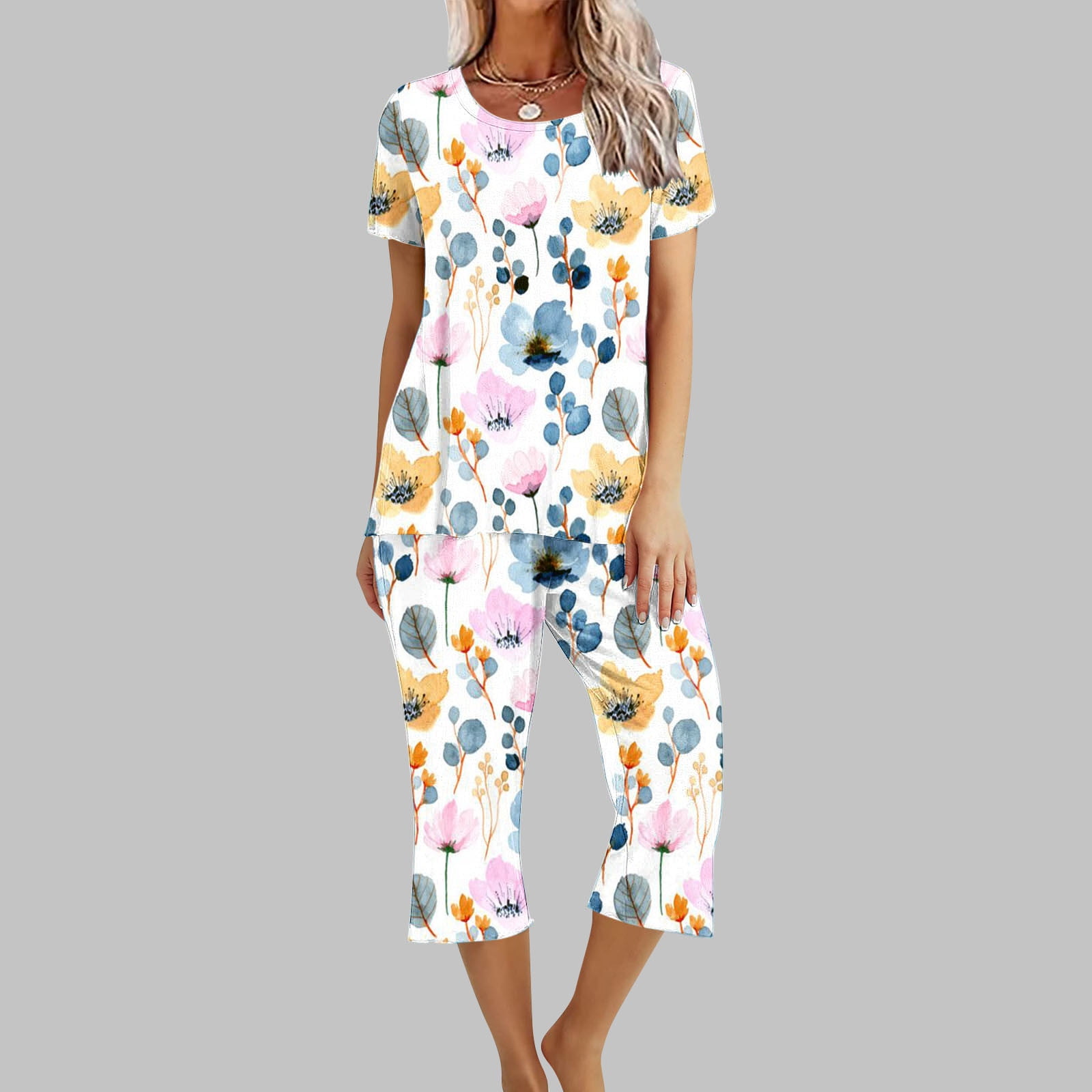 Aobny 2 Piece Lounge Pajamas for Women's Fancy White Sleepwear Sets ...