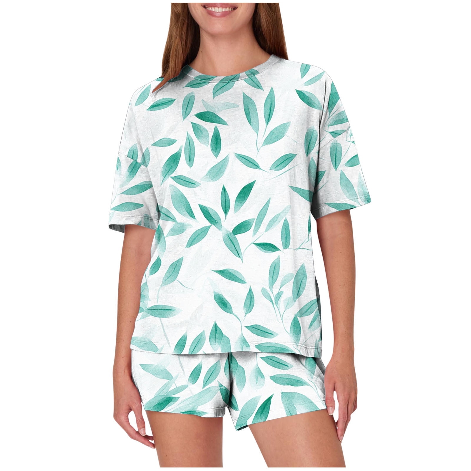 Aobny 2 Piece Spring Pajamas for Women's Cute Green Sleepwear Sets ...