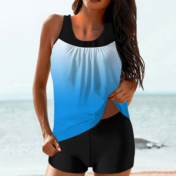 Aobny 2 Piece Womens Bikini Swimsuits Gradient Tankinis Bathing Suits ...
