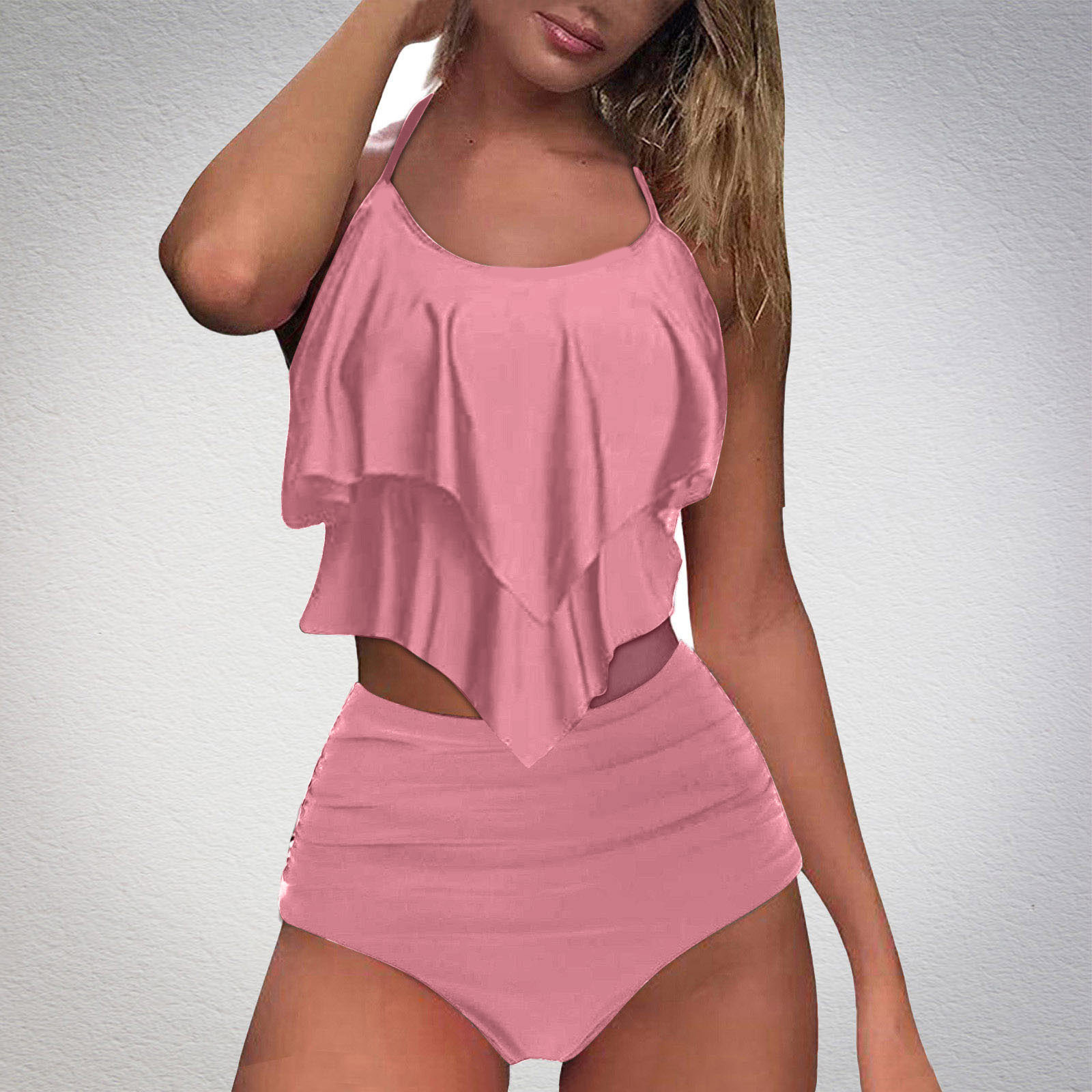Aobny 2 Piece Womens Swimsuits Ruffle Bathing Suits Tankinis High Waist ...