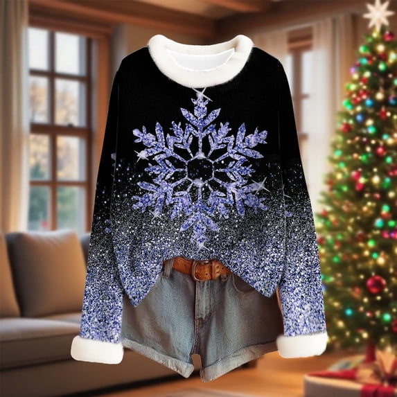 Aobny 2000s Clothing for Women Long Sleeve Purple Christmas Crew Neck ...
