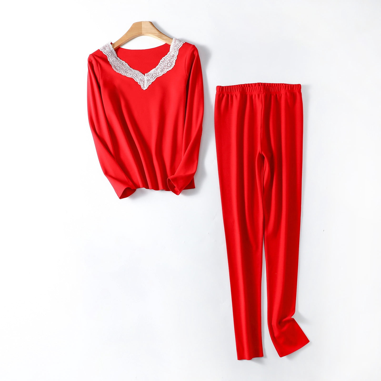 Aobny 2024 Womans Base Layers Plus Size Red Lace Warm Solid Thermal ...