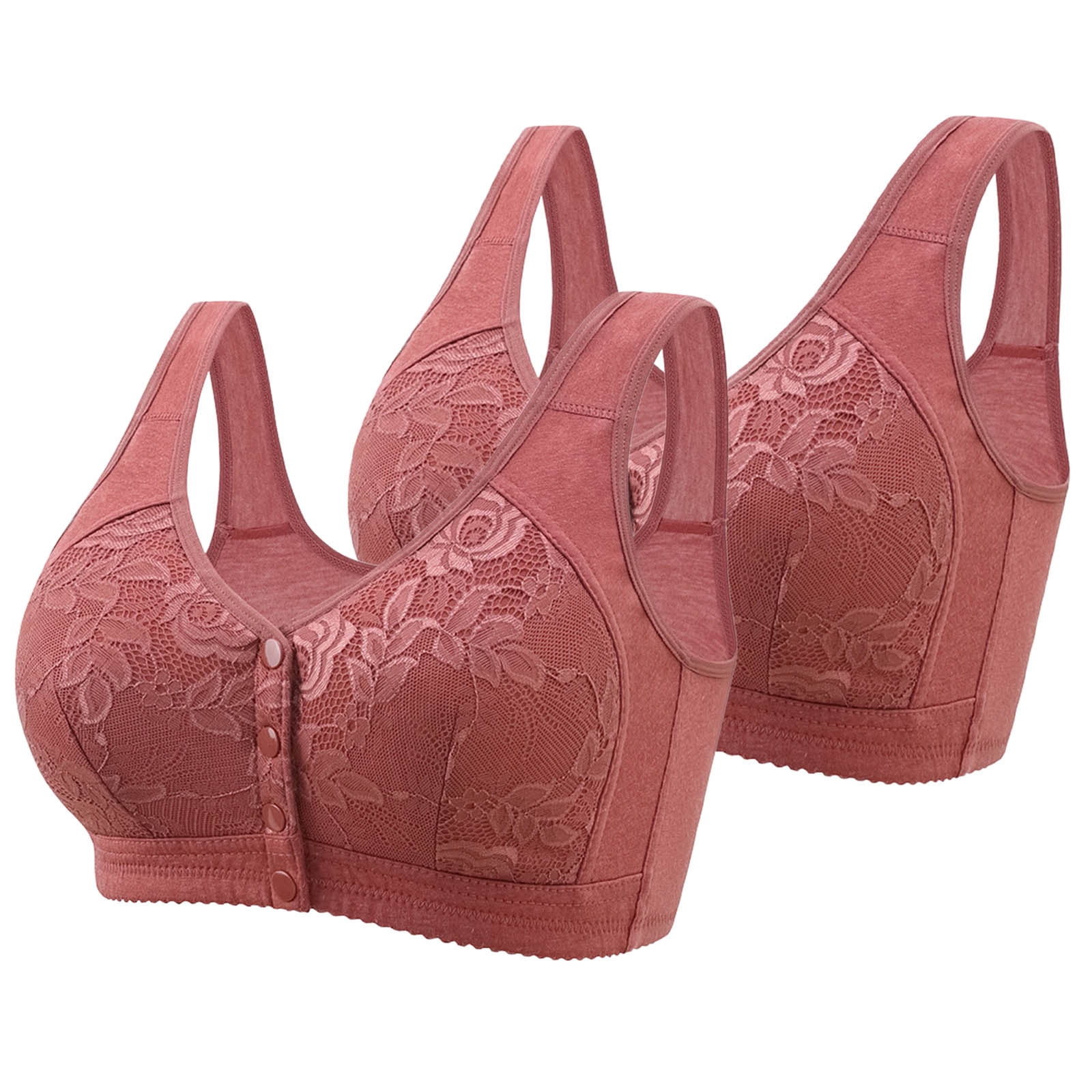 Aobny 2025 Bras for Women's 2 Pack Lace Red Bras Bralette Solid Lift ...
