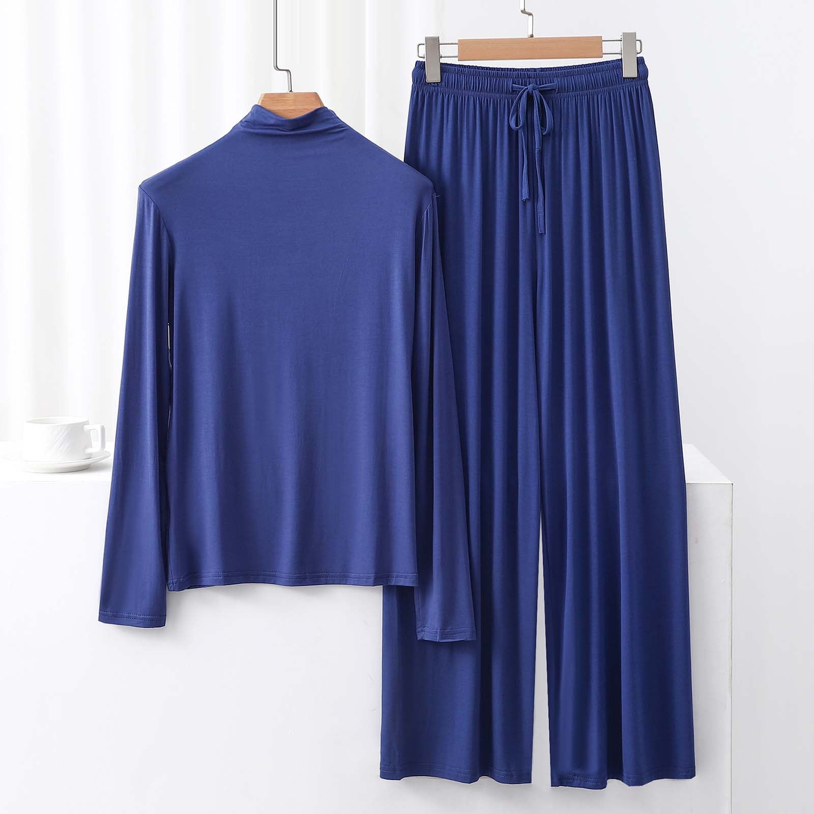 Aobny 2025 Fancy Women's Pajamas Blue 2 Piece Sleepwear Sets Wide-Leg ...