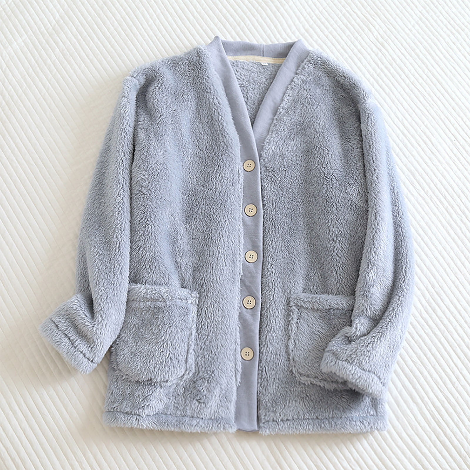 Aobny 2025 Women's Pajamas Fancy Blue Button-up Sleep Tops Flannel V ...