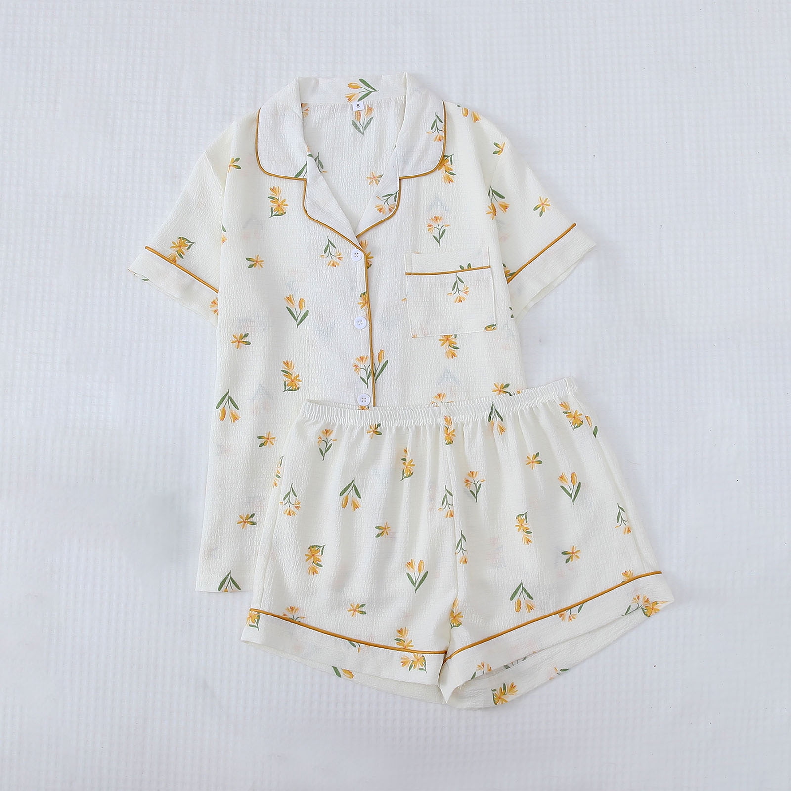 Aobny 2025 Women's Pajamas Fitted Cooling Yellow Sleepwear Sets ...