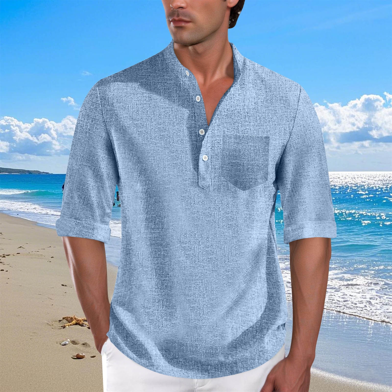 Aobny 3/4 Sleeve Plus Size Graphic Tees Button Down Henley with Pocket ...