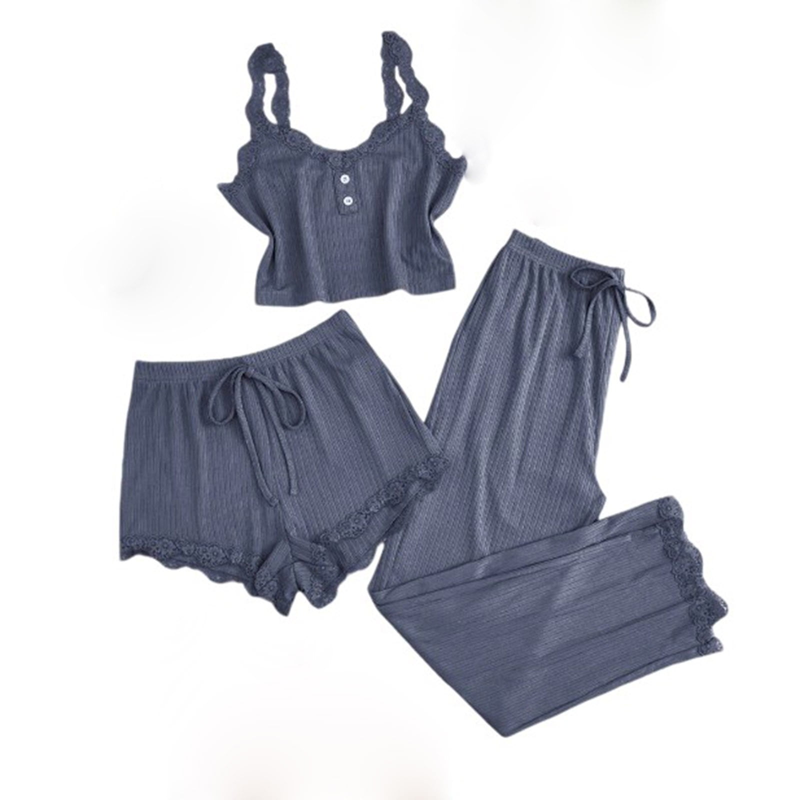 Aobny 3 Piece Airport Travel Outfit Women Gray Lace Pajama Set Loose ...