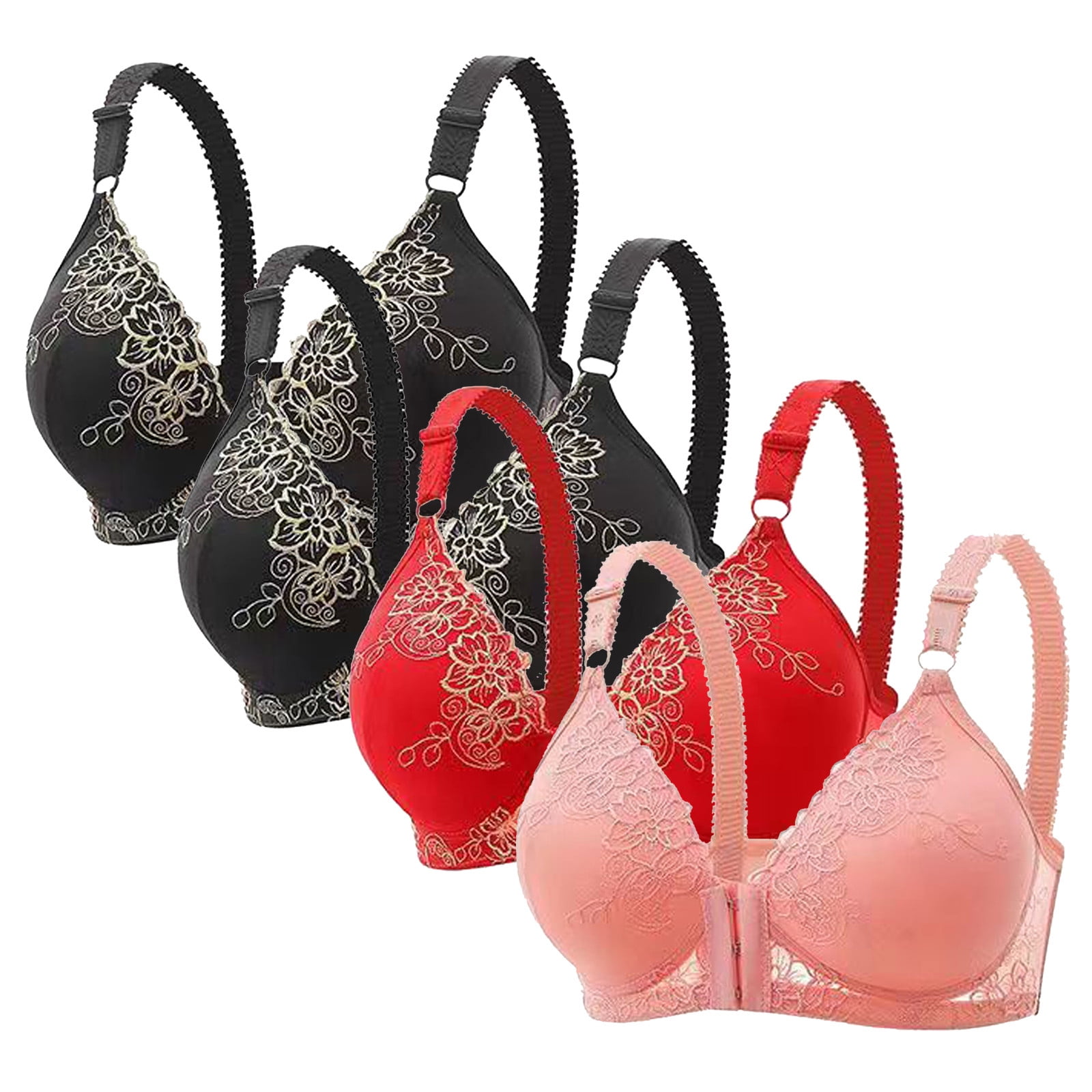 Aobny 4 Pack 2025 Womans Bras Pink Lace Bras Floral Bralette Lift ...