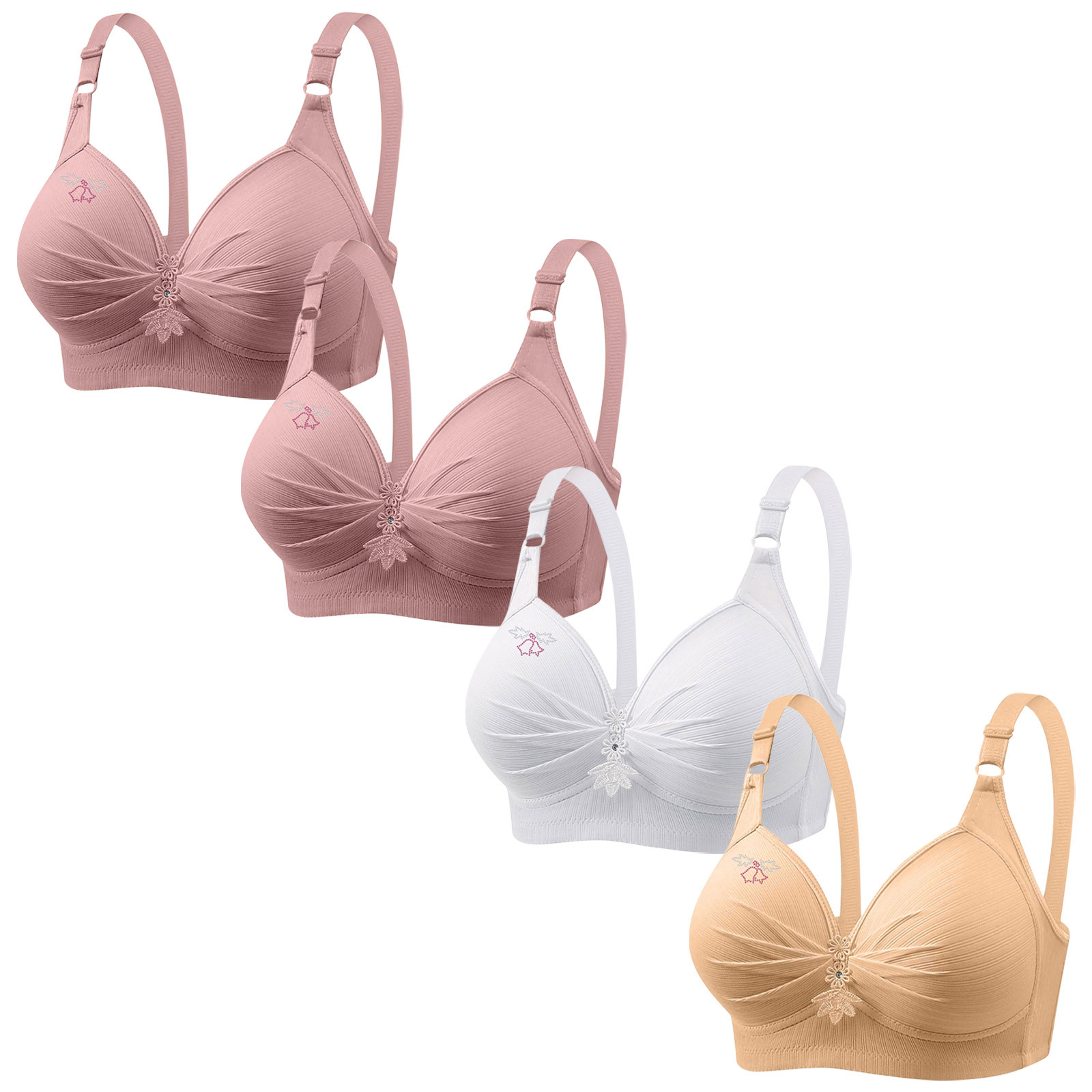 Aobny 4 Pack Comfy Womens Bras Pink Full Coverage Plus Size Bralette ...
