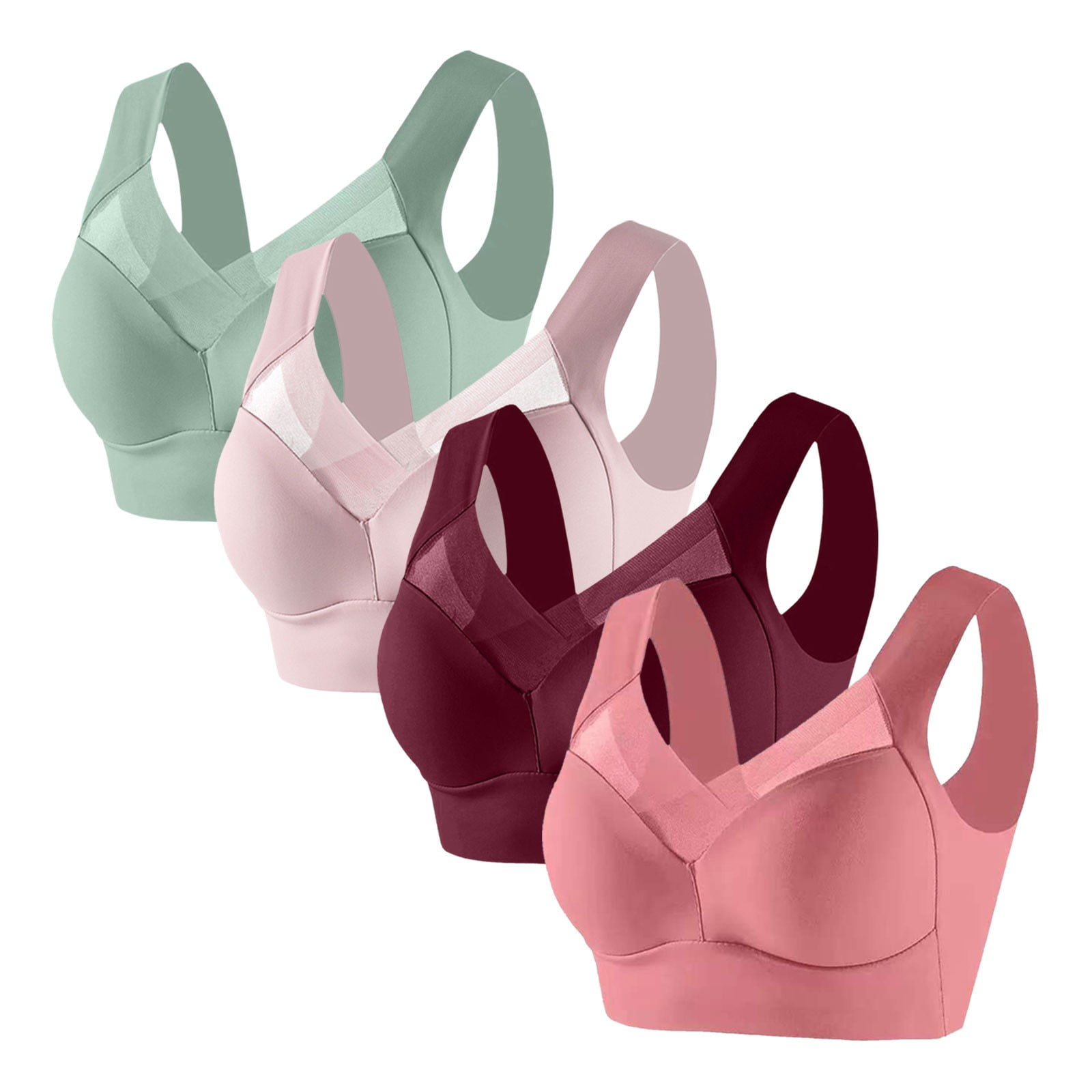 Aobny 4 Pack Confidence Bras for Women Plus Size Green Bras Nylon ...