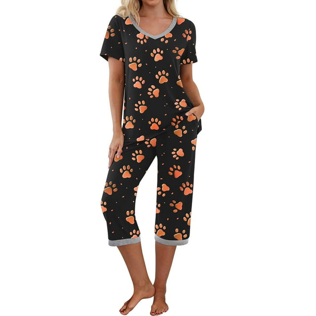 Aobny Black Fitted Womens Pajamas Valentine's Short Sleeve Cropped ...