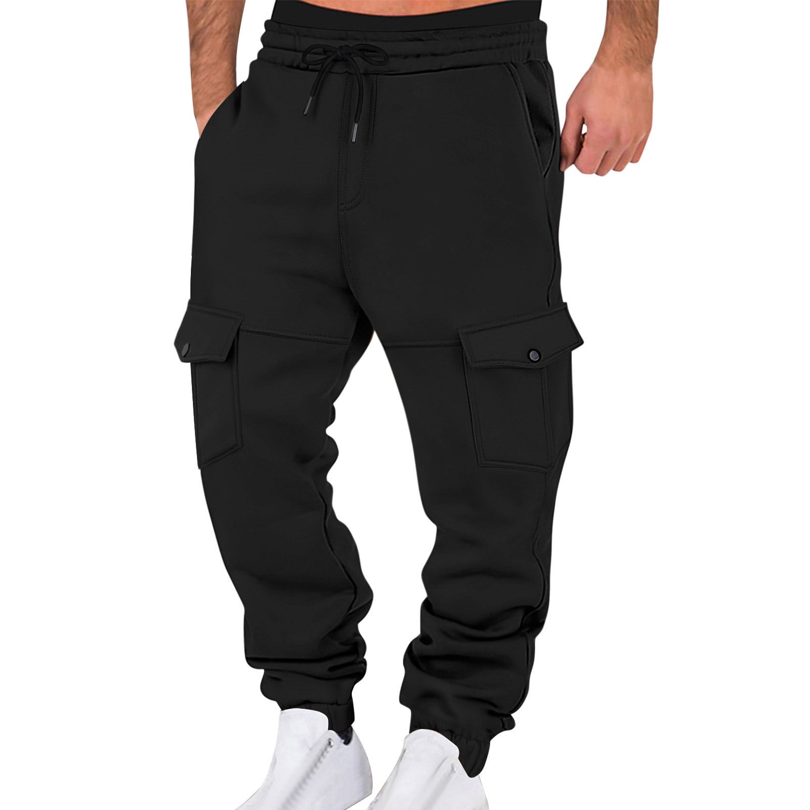 Aobny Black Men Pants Athletic Straight Leg Pockets Sweat Pants Cargo ...