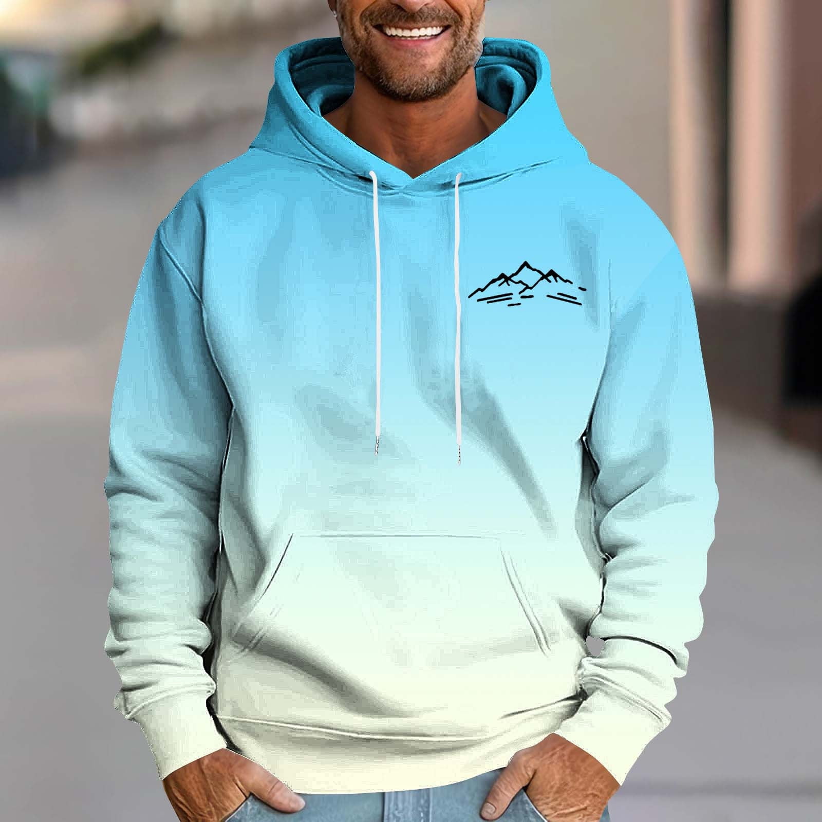 Aobny Blue Hoodie for Men Hooded Thermal Gradient Shirts Men Mens ...