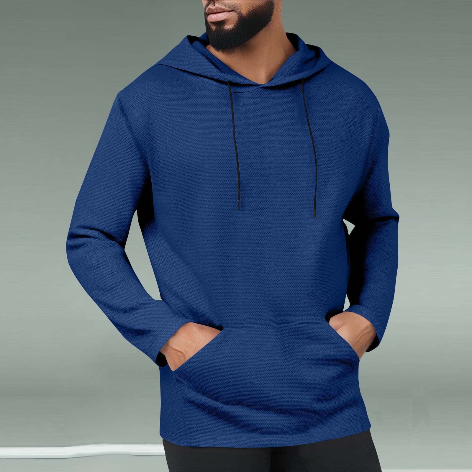 Aobny Blue Hoodies for Men Pullover Hooded Plain Oversized Sweatshirt ...