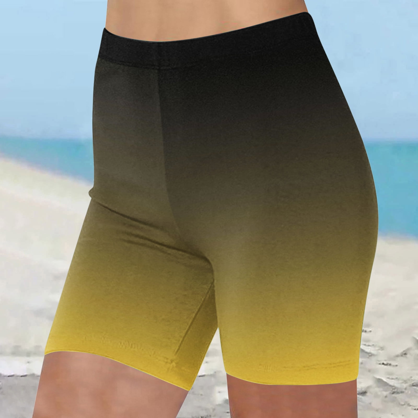 Aobny Board Stretchy Women's Shorts Compression Yellow Bottoms High ...