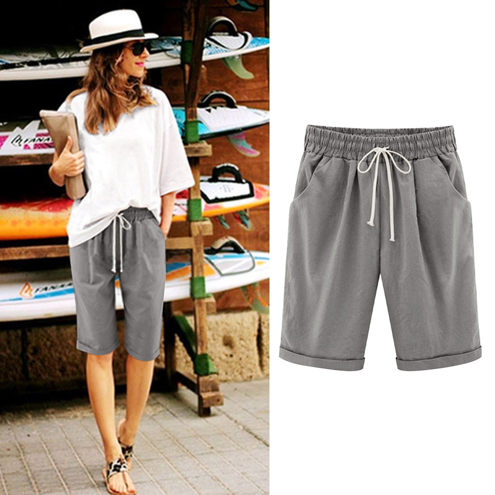 Aobny Board Vacation Women's Shorts Bermuda Gray Bottoms Hiking High ...