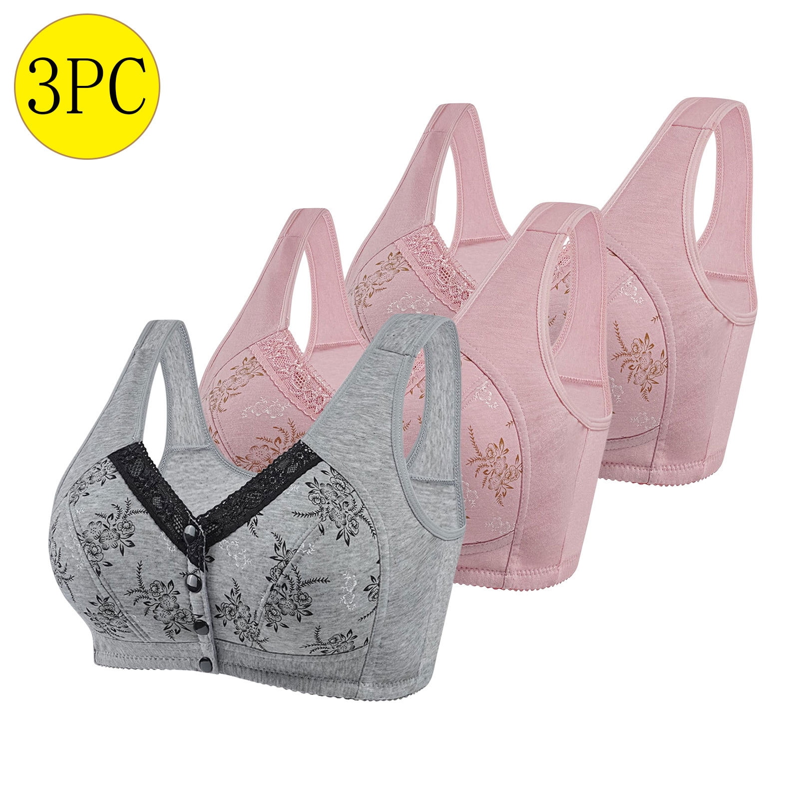 Aobny Bralette Fitted Bras for Women's 3 Pack Gray Underwear Lace Nylon ...