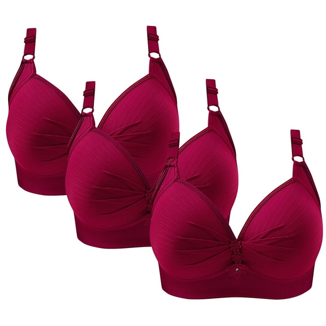Aobny Bralette Fitted Bras for Women's Red 3 Pack Underwear Nylon Lift ...