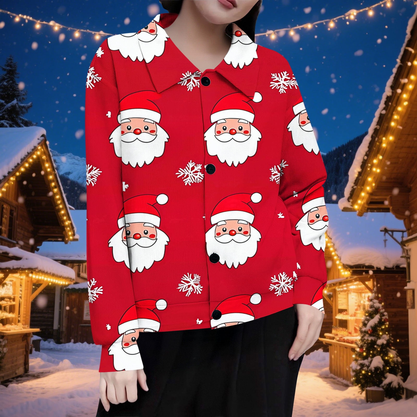 Aobny Button Up 2000s Clothing for Women Red Collared Long Sleeve ...