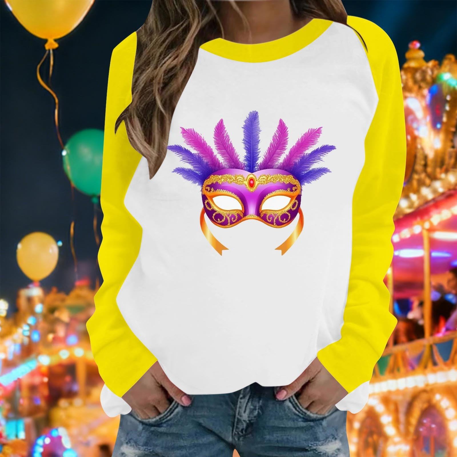 Aobny Carnival Women Blouse Plus Size Oversized Blouses Yellow Long ...