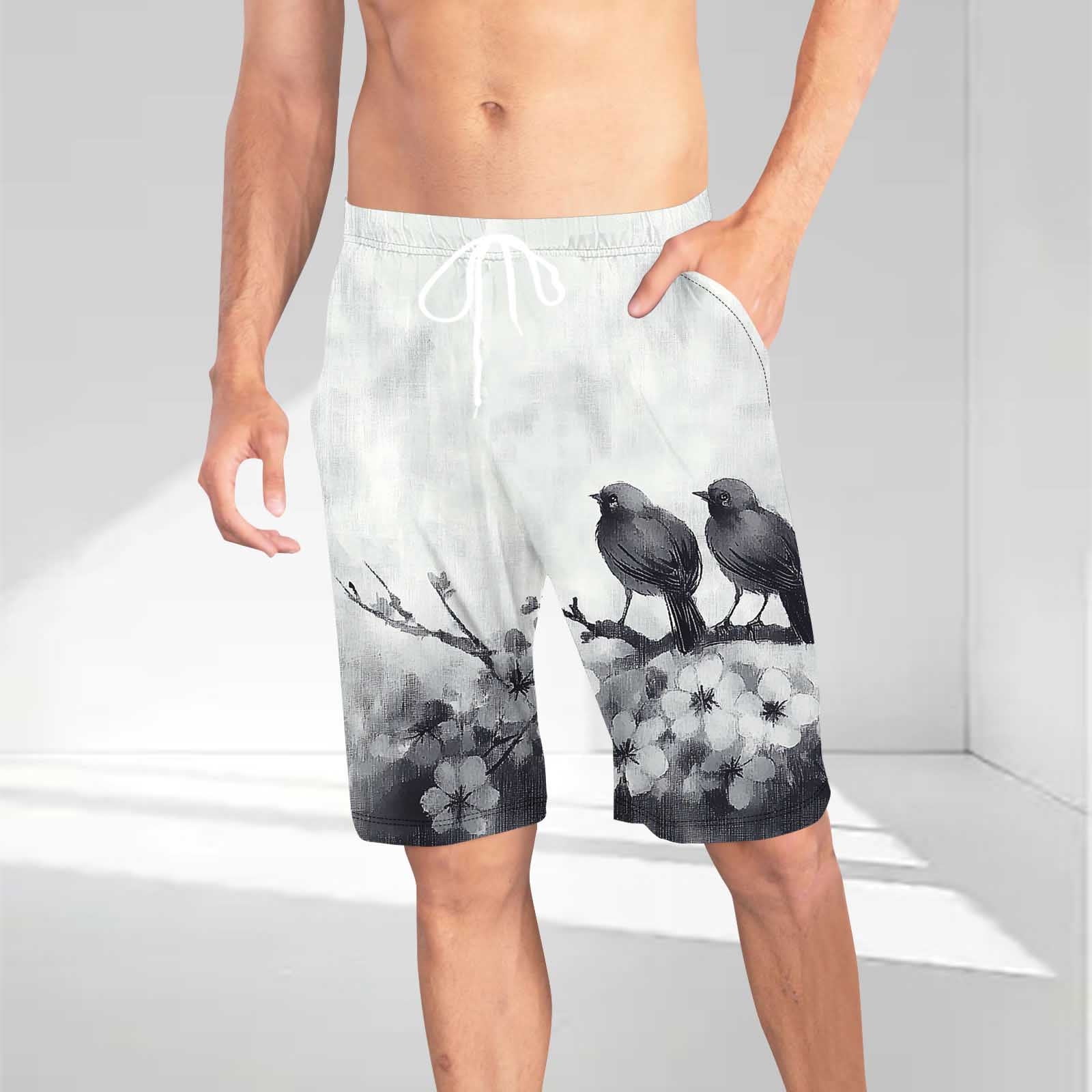 Aobny Casual Fancy Men's Pajamas with Pocket Black Sleep Shorts Wide ...