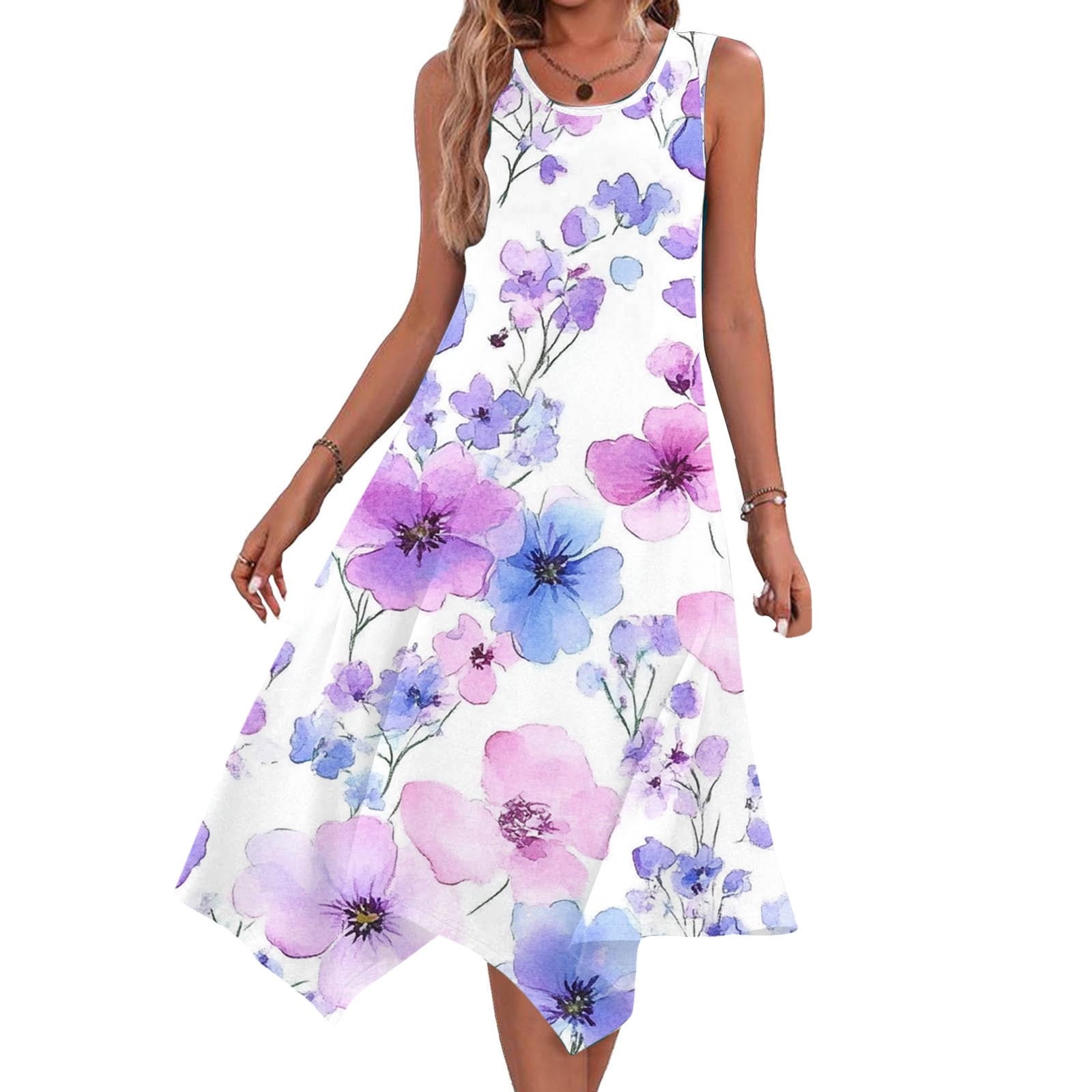 Aobny Casual Summer Dresses for Women 2025 Purple Shift Tank Dress ...