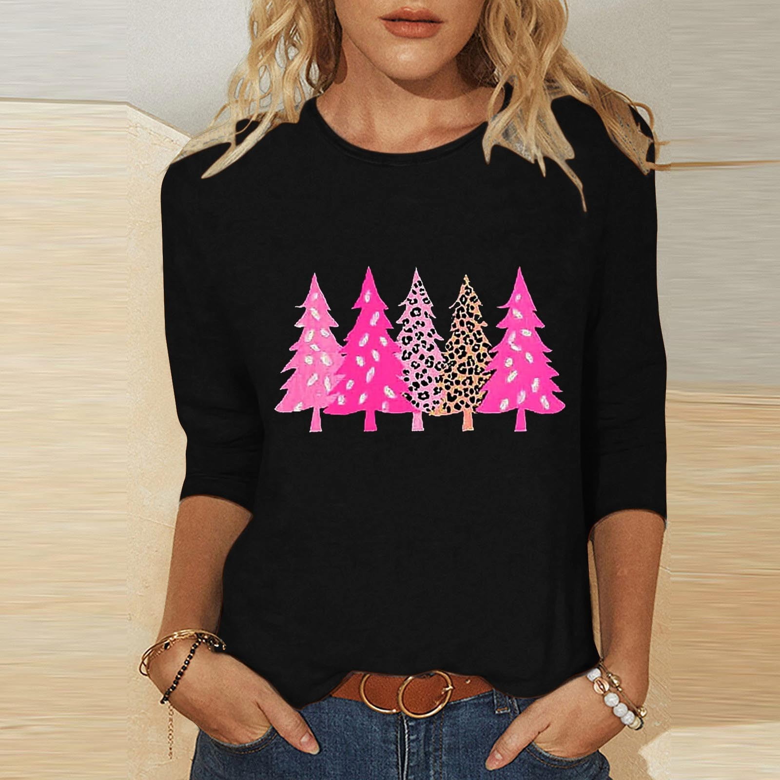 Aobny Christmas Golf Tees Crew Neck Black 3/4 Sleeve Plus Size Tops ...