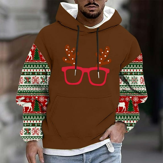 Aobny Christmas Men's Hoodies Graphic Brown Oversized Hoodie Hooded ...
