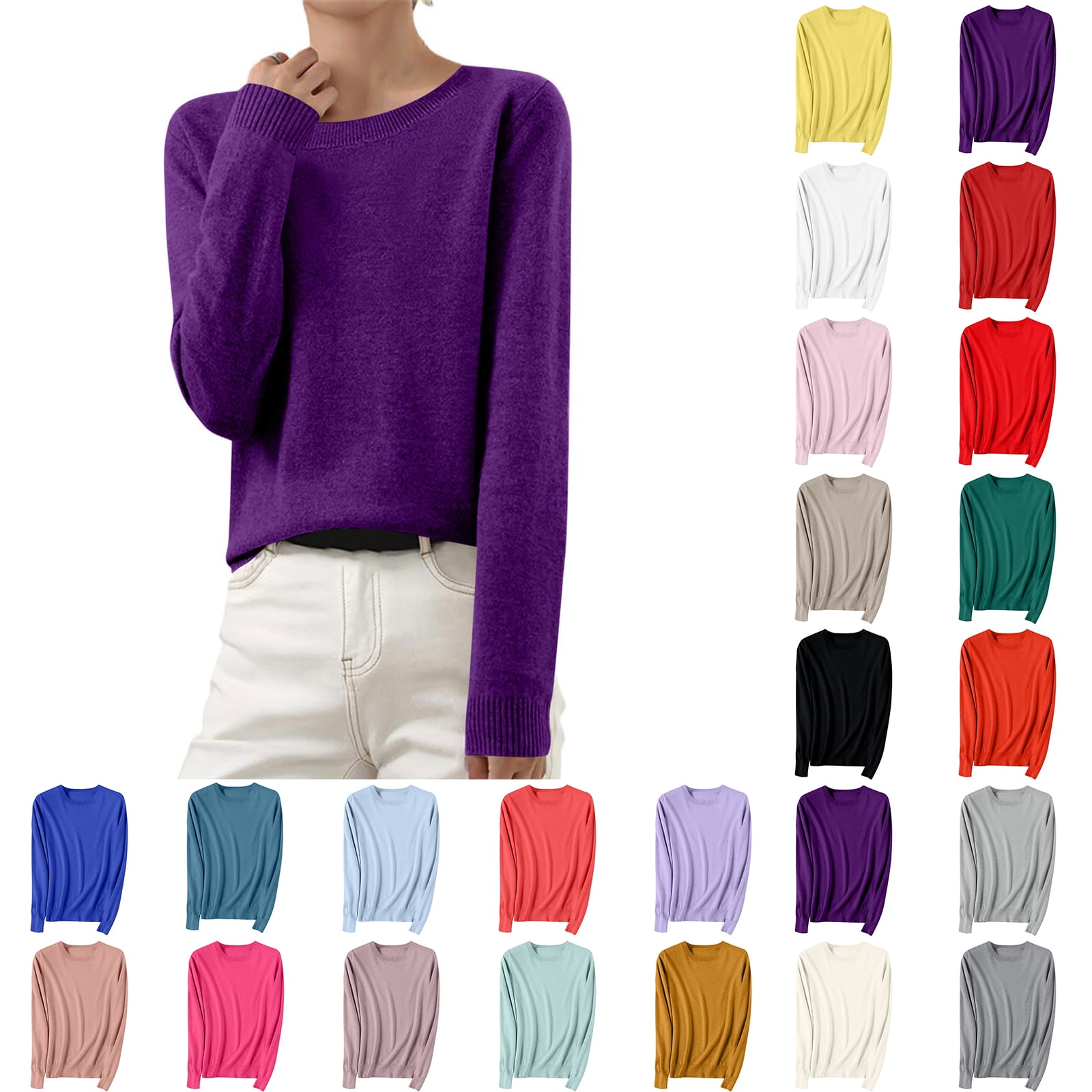 Aobny Christmas Sweaters Short Pullover Crewneck Sweaters Purple Long ...