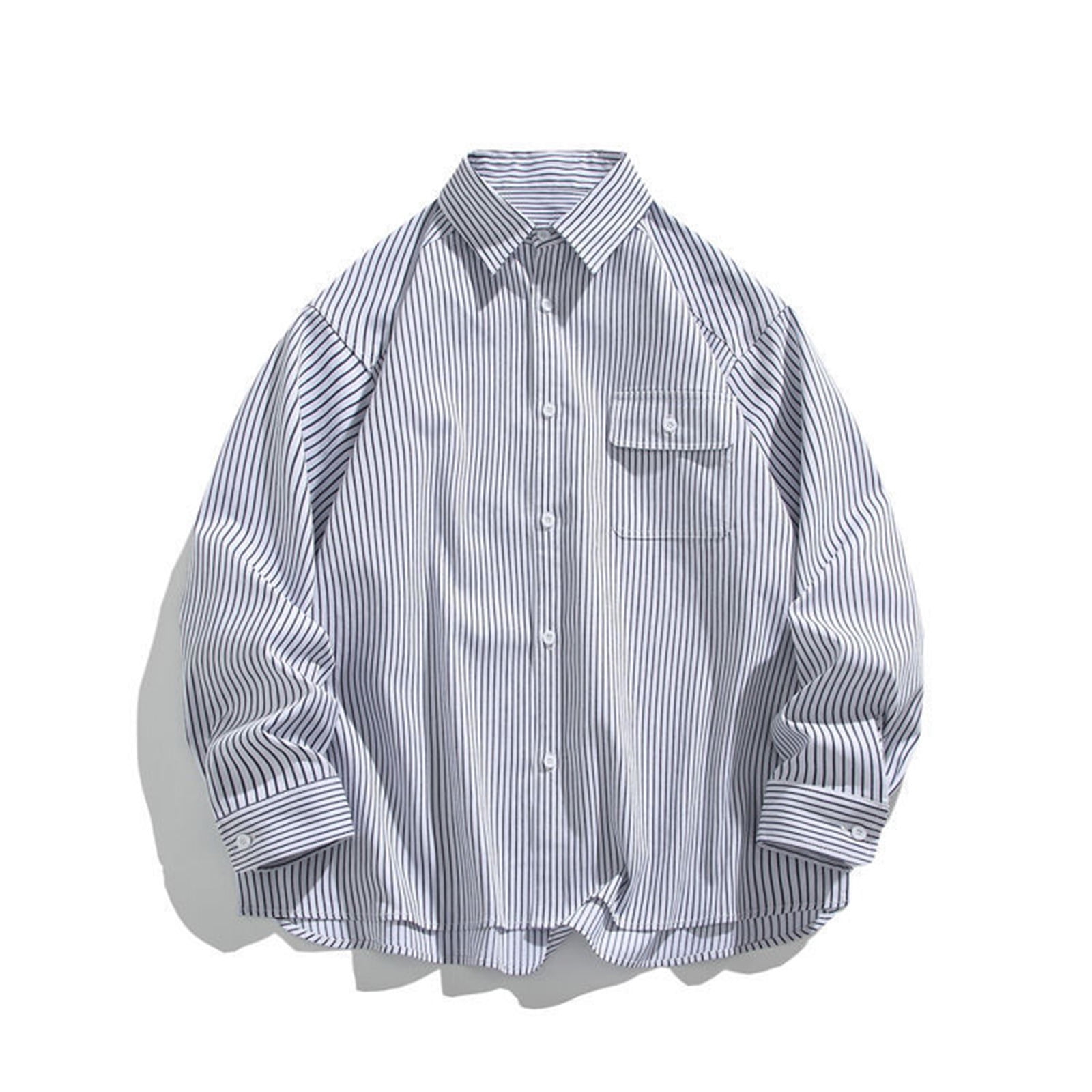 Aobny Collared Beach Shirts for Men Oversized White with Pocket Long ...