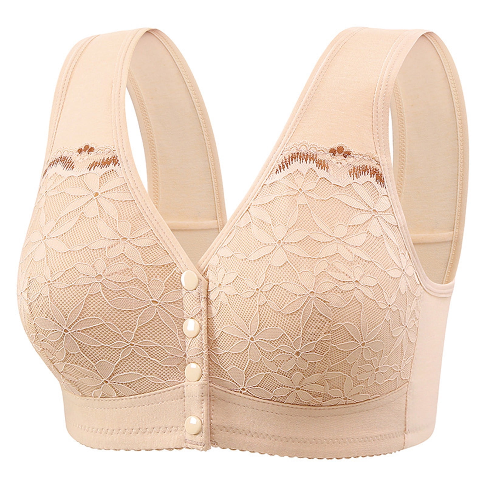 Aobny Comfort Bras for Woman Pink Nylon Front Closure Bras Lace Solid ...