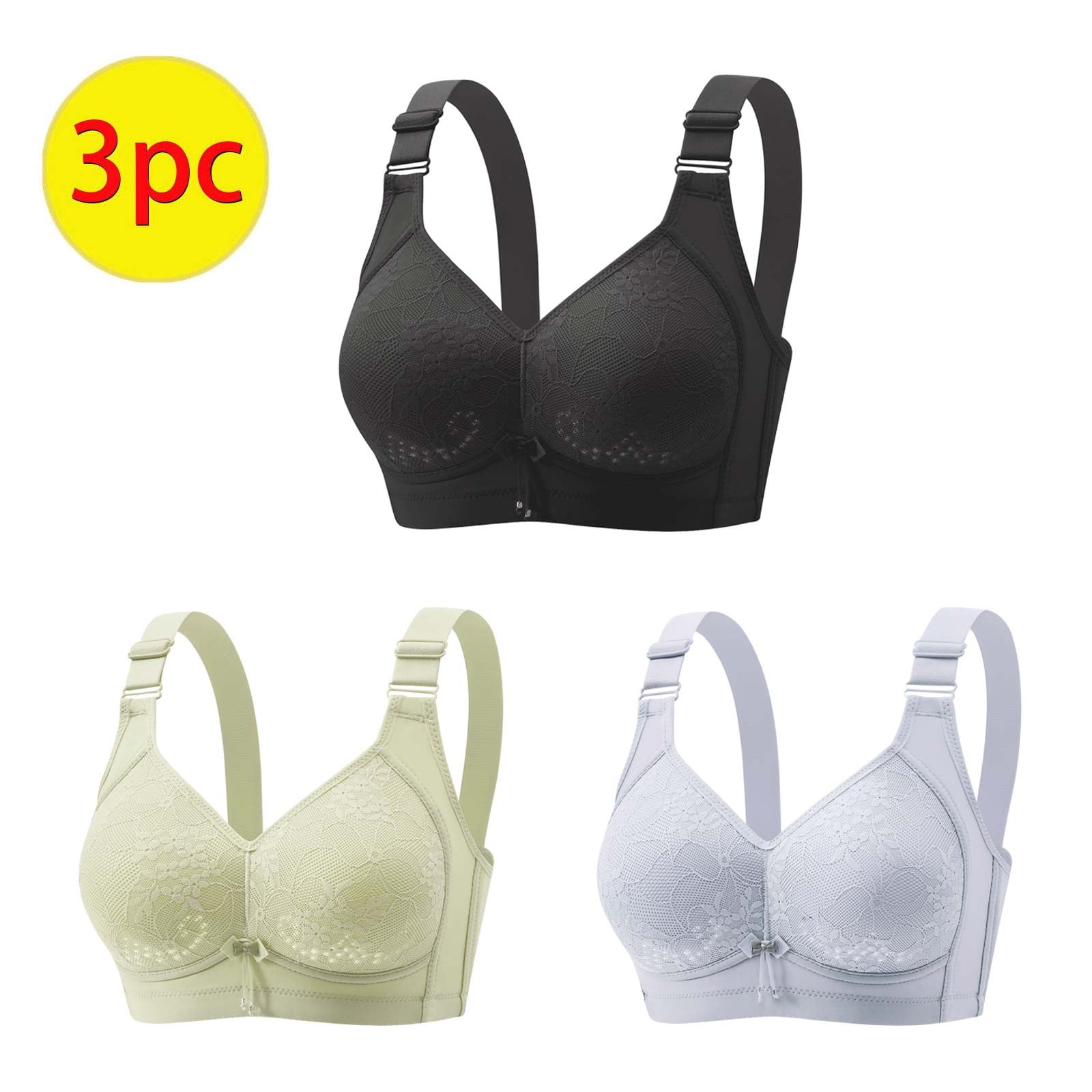 Aobny Comfy Bras for Women 3 Pack Black Lift Nylon Bralette Lounge ...