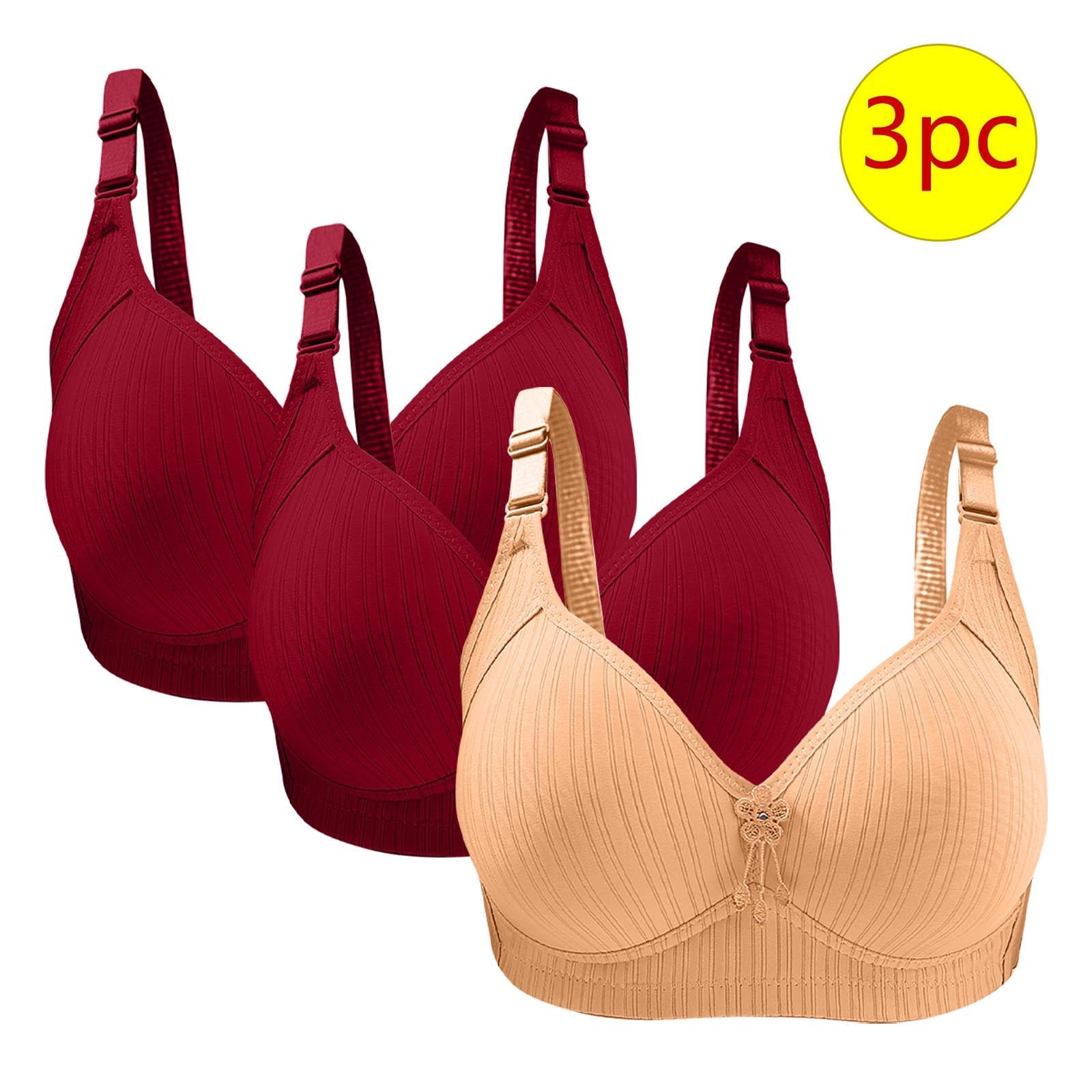 Aobny Comfy Bras for Women's Beige 3 Pack Nylon Brassieres Solid ...