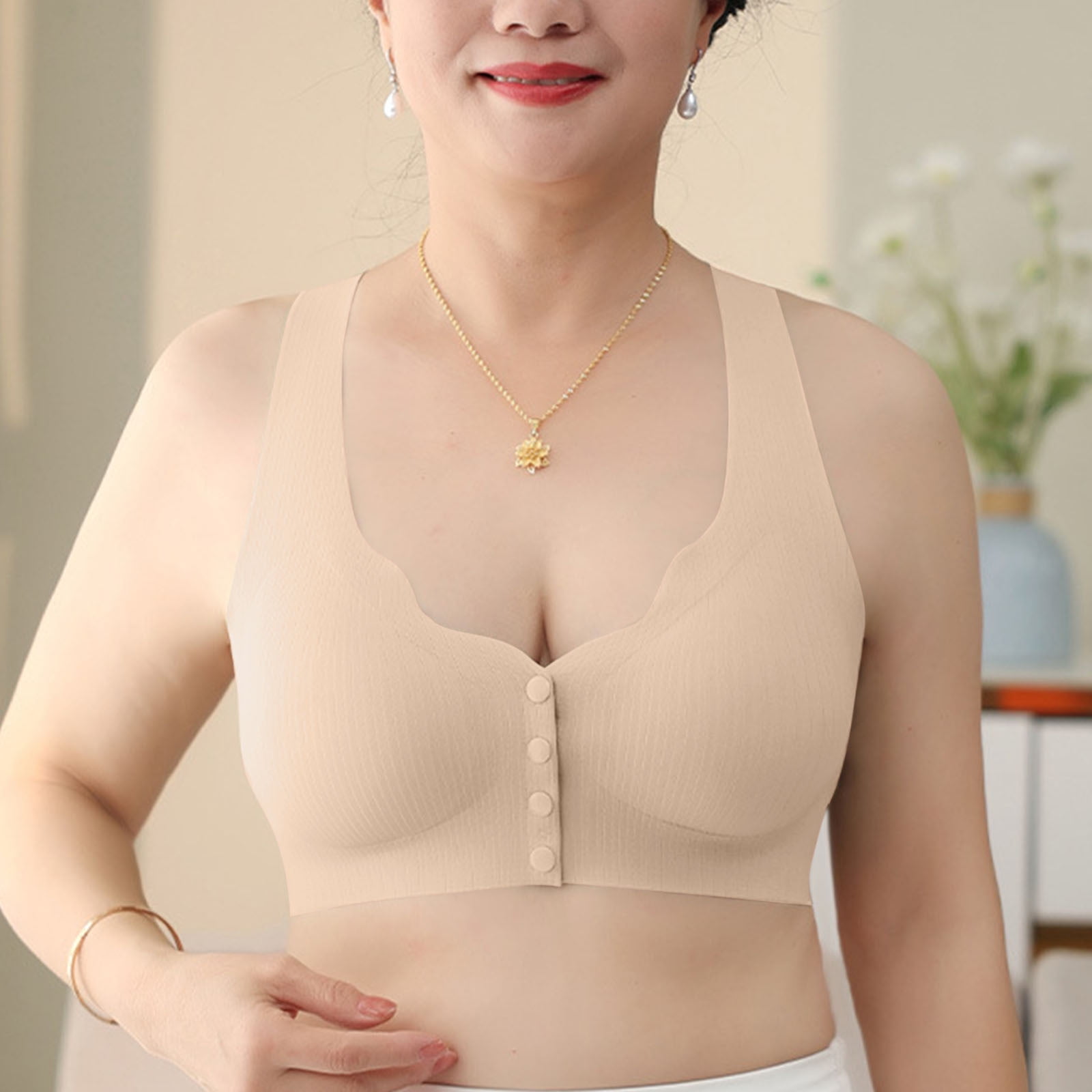 Aobny Comfy Bras for Women's Beige Silk Front Closure Underwear Seamless T-Shirt Lift Underwears ...