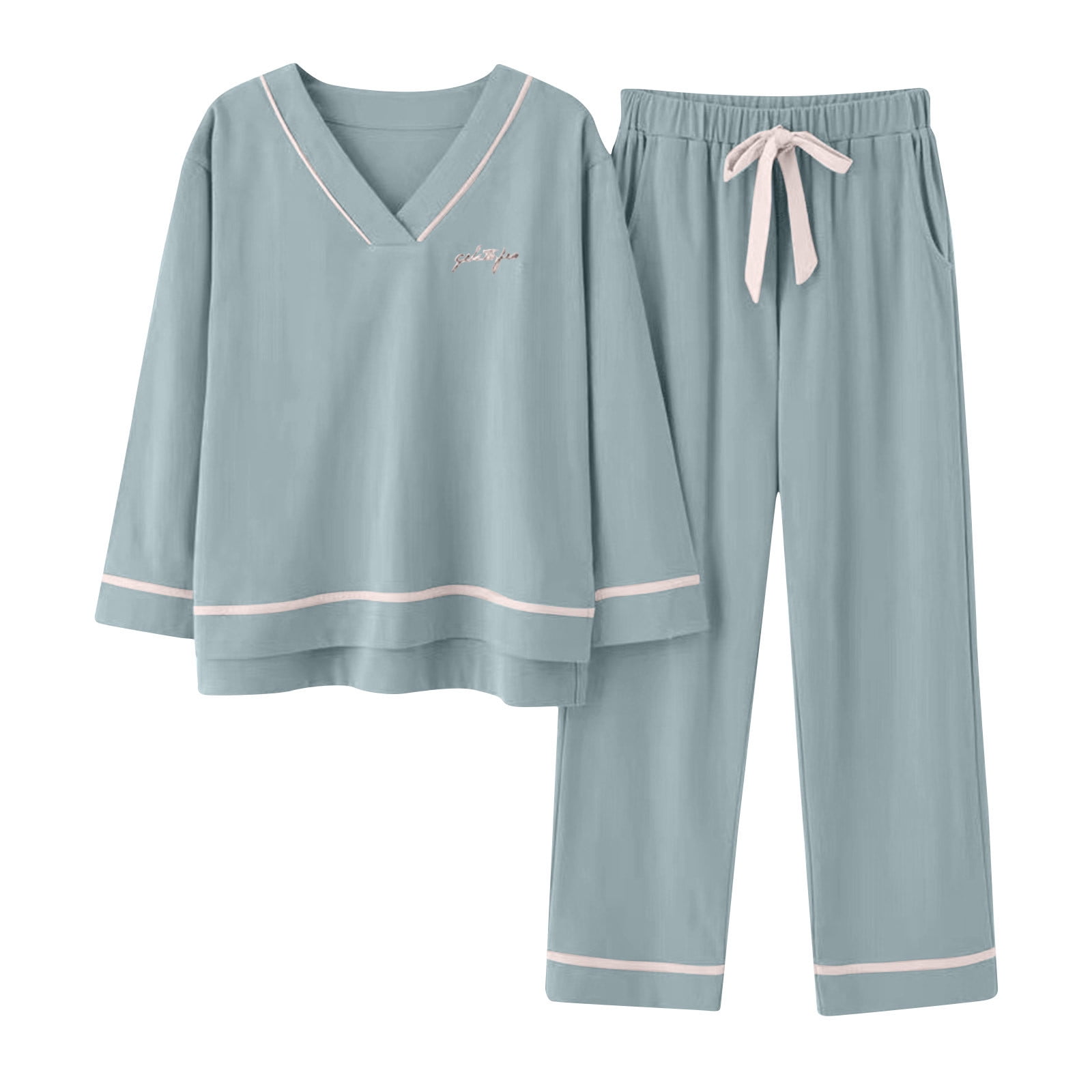 Aobny Comfy Womens Pjs Set 2 Piece Green Sleepwear Graphic Cooling Long ...