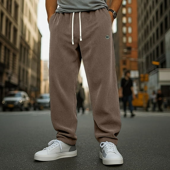 Aobny Cotton Men Pants Brown Open Bottom Fleece Pant Long Baggy Joggers ...